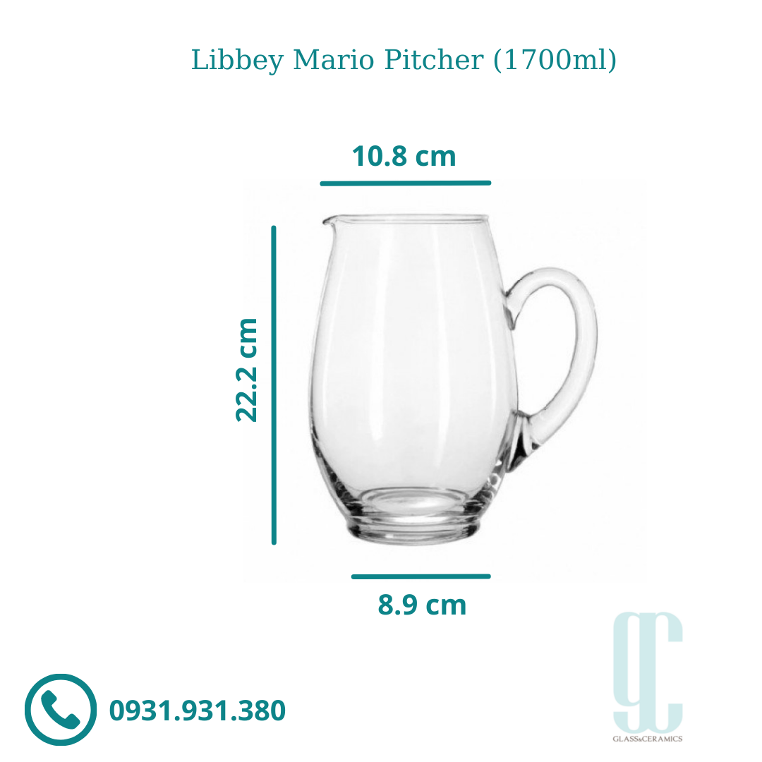 Bình thủy tinh Libbey Mario Pitcher (1700ml) - Ly tách miền Trung